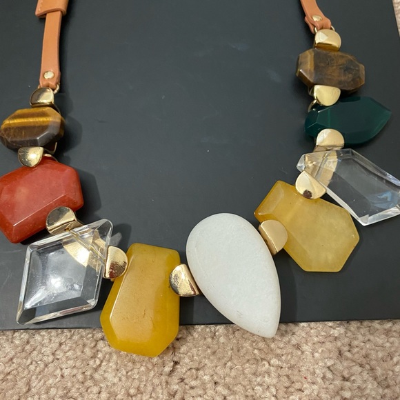 Zara | Jewelry | Zara Stone Necklace With Leather Strap | Poshmark